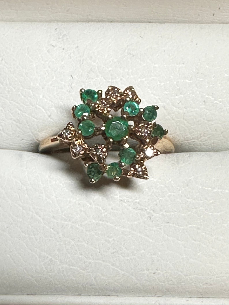 Vintage 10KP Yellow Gold Emerald Cluster Ring~size 5 3/4 - Etsy