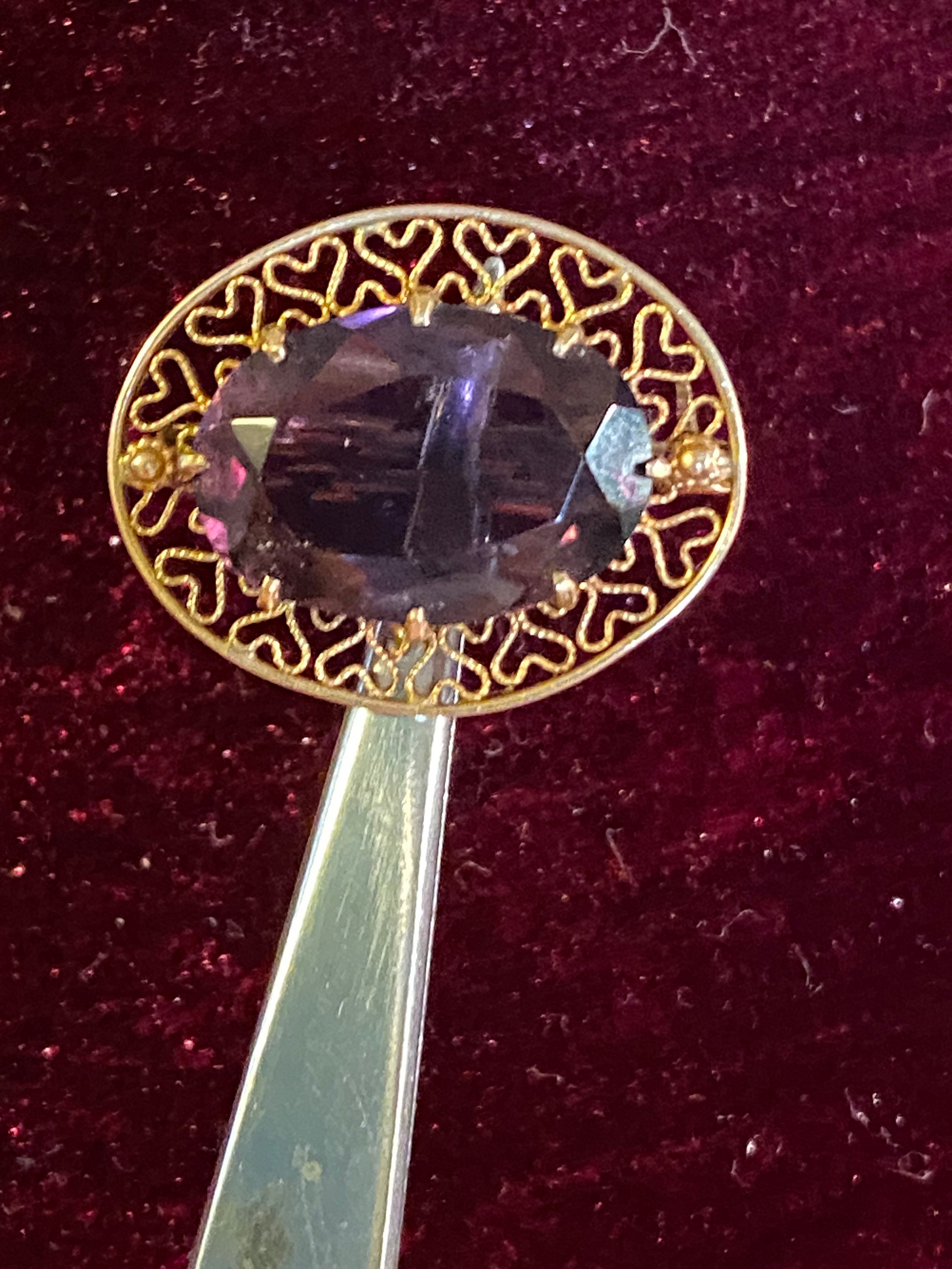 10K Vintage Yellow Gold Amethyst Pin | Etsy