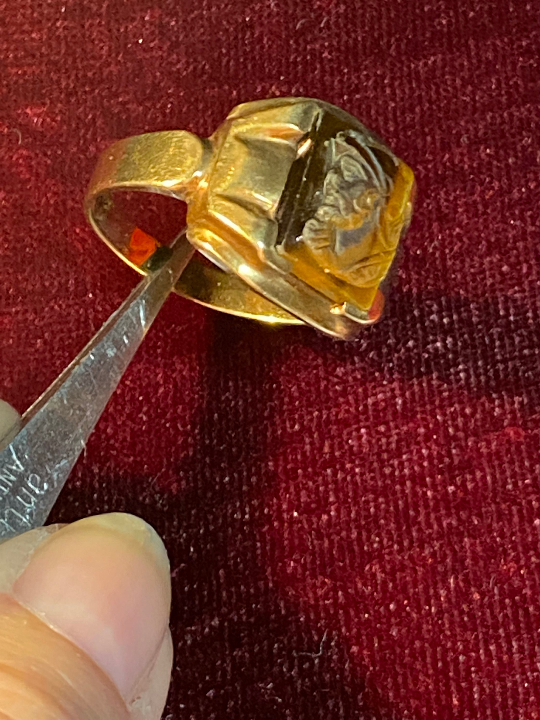 Vintage 10K Yellow Gold Carved Tiger Eye Intaglio Ringsize 11 - Etsy