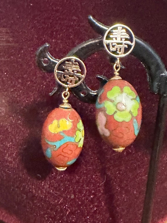 14K Yellow Gold “Longevity” Symbol Earrings with Flor… - Gem