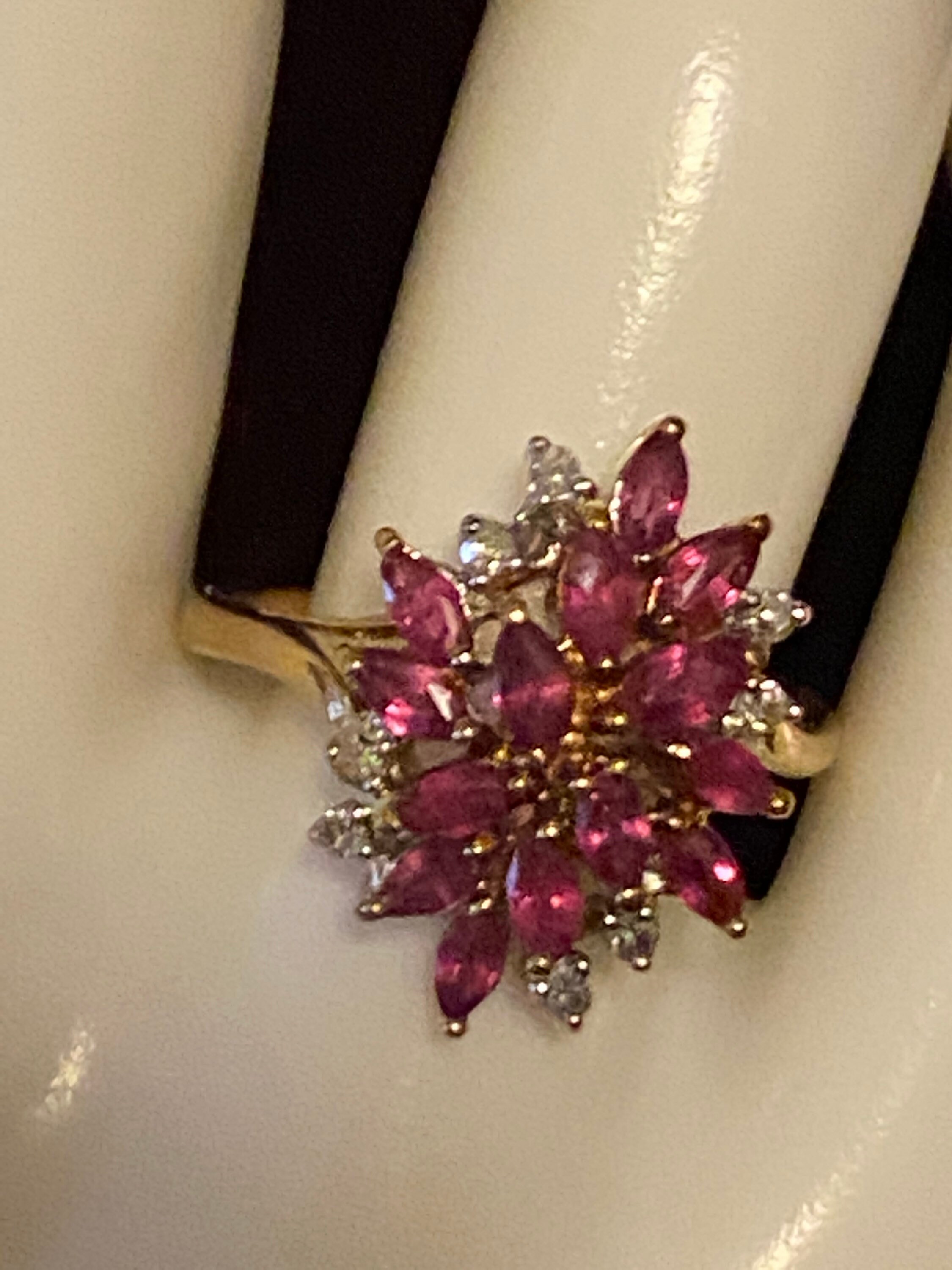 Vintage 10KP (plumb) Yellow Gold Ruby and Diamond Statement Ring~size 8 ...