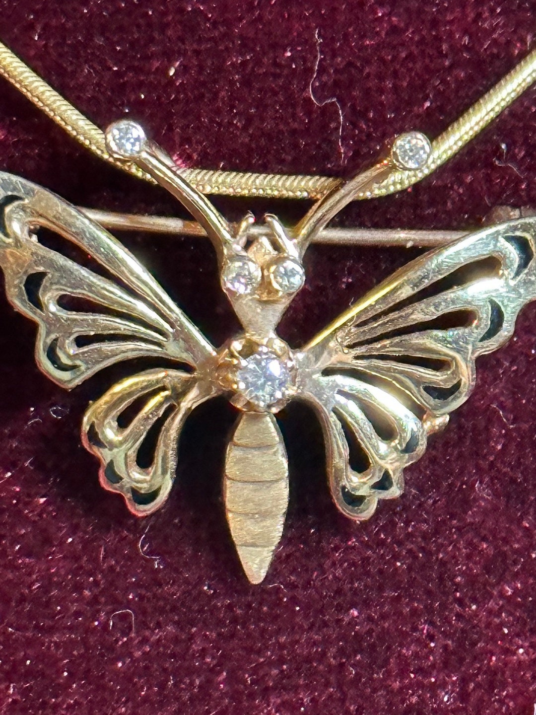 Vintage 14K Yellow Gold Butterfly Pin/pendant With Diamond Accents on ...