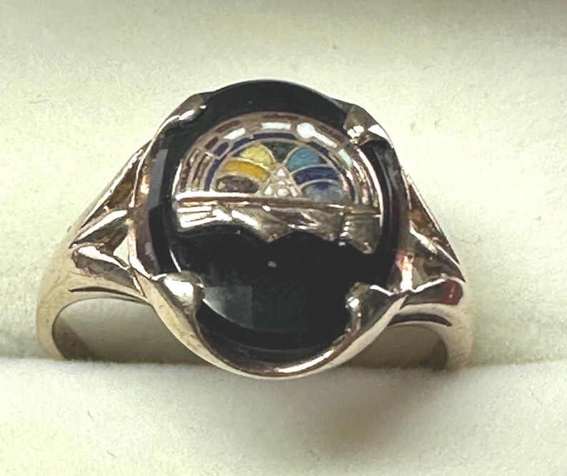 Vintage 10K Yellow and Gold Black Onyx Rainbow Girls Ring~size 6 1/2 - Etsy