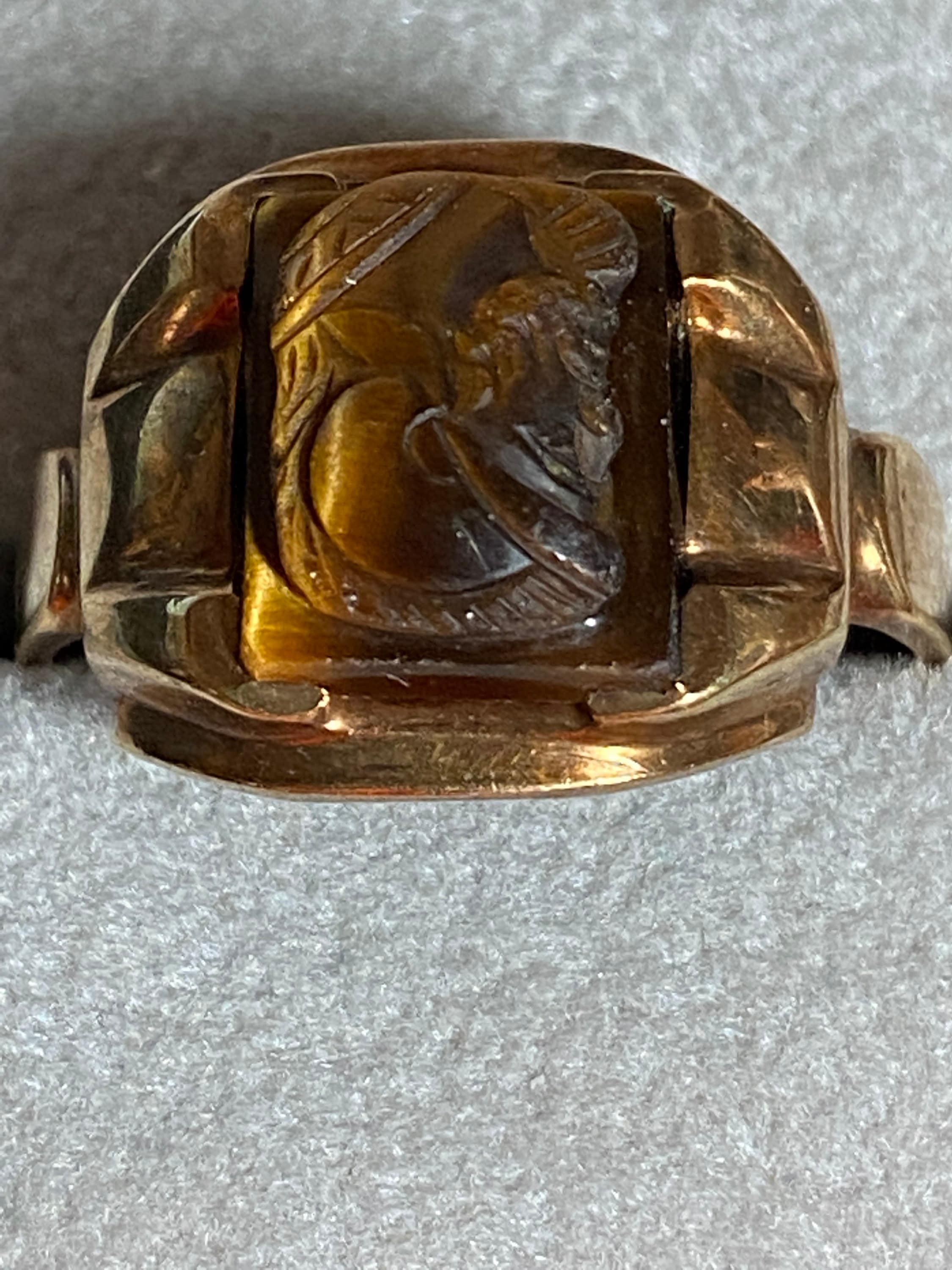 Vintage 10K Yellow Gold Carved Tiger Eye Intaglio Ringsize 11 - Etsy