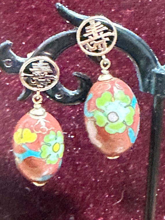 14K Yellow Gold “Longevity” Symbol Earrings with Flor… - Gem