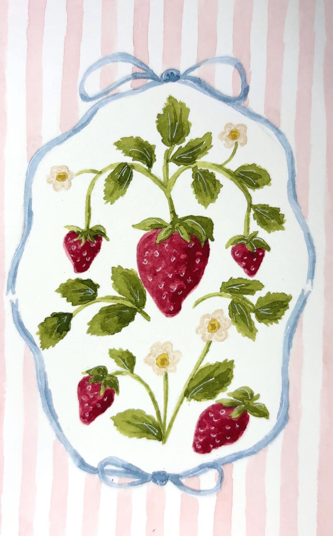 Original Folksy Strawberry Watercolor Painting, Watercolor Handpainted ...