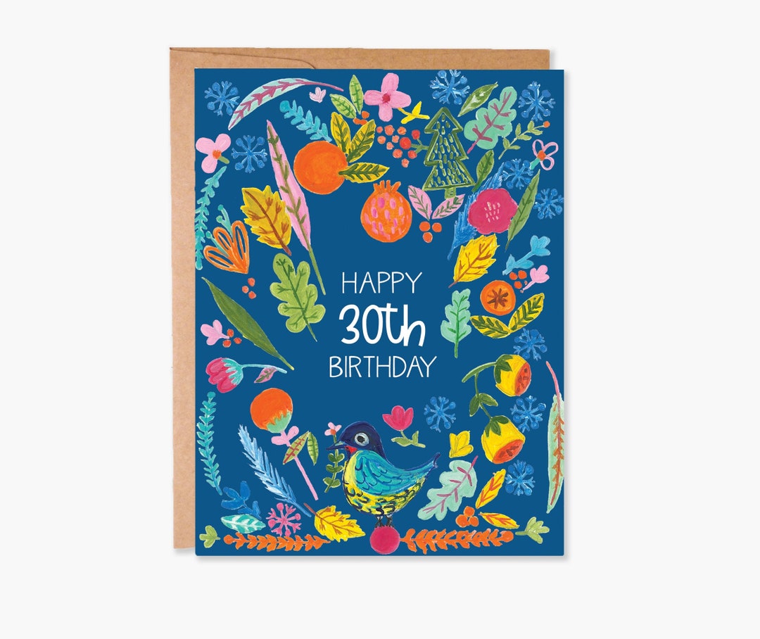 30th Birthday Card, Floral 30th Birthday Card, Happy 30th Birthday ...
