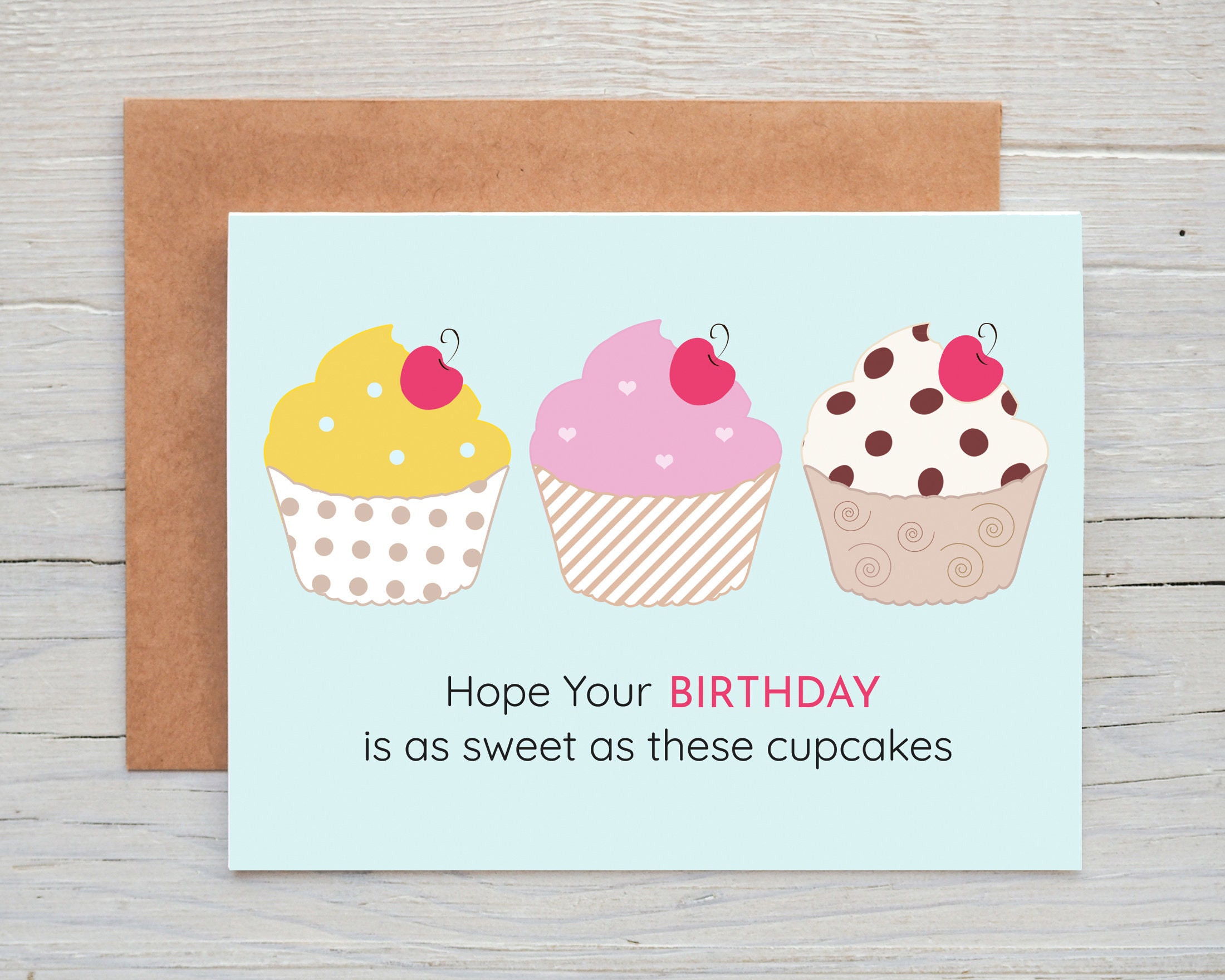 Cupcake Birthday Card Cute Birthday Card for Friend BFF - Etsy