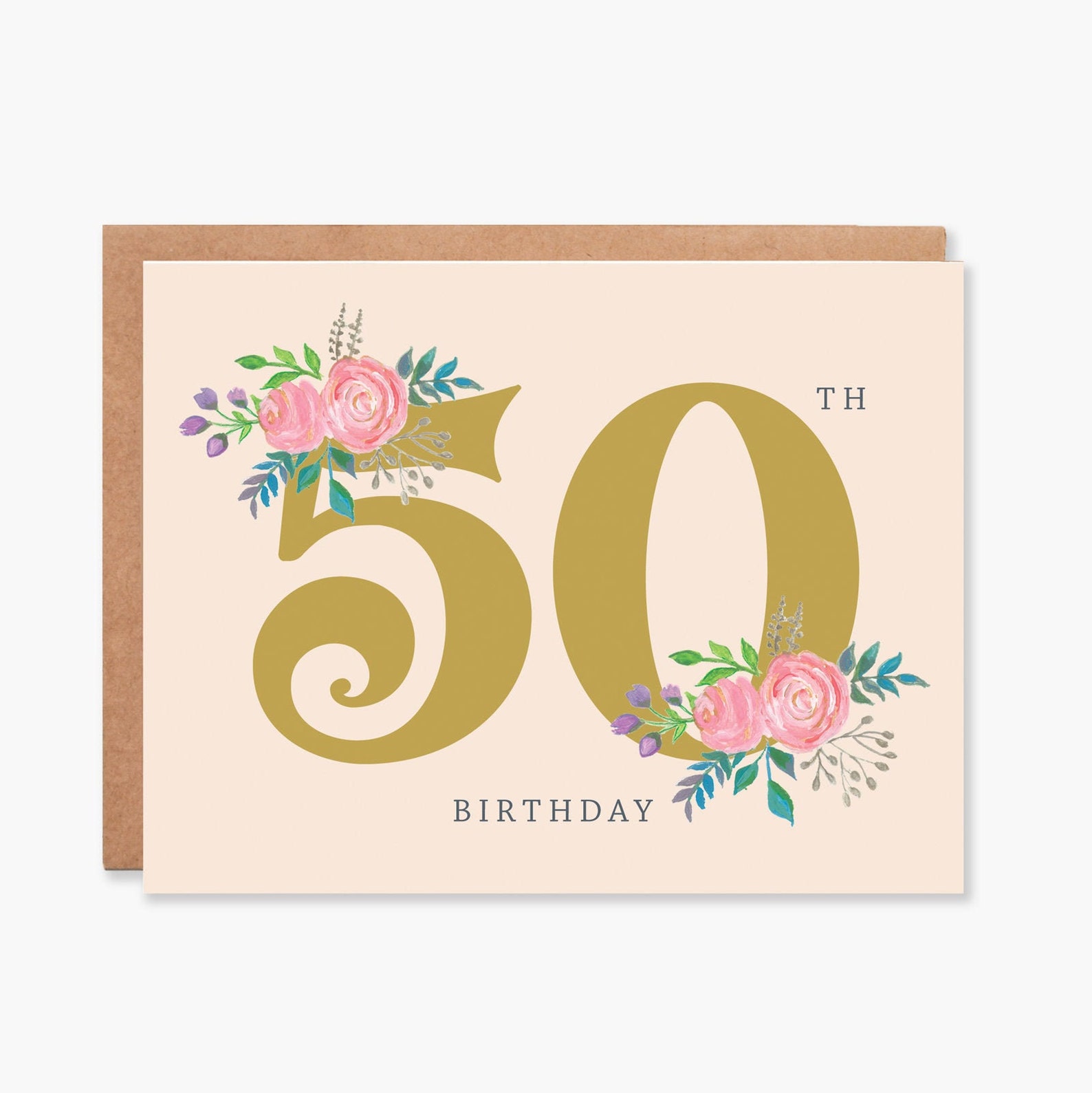 50th Birthday Card Fiftieth Birthday Card Floral 50th - Etsy
