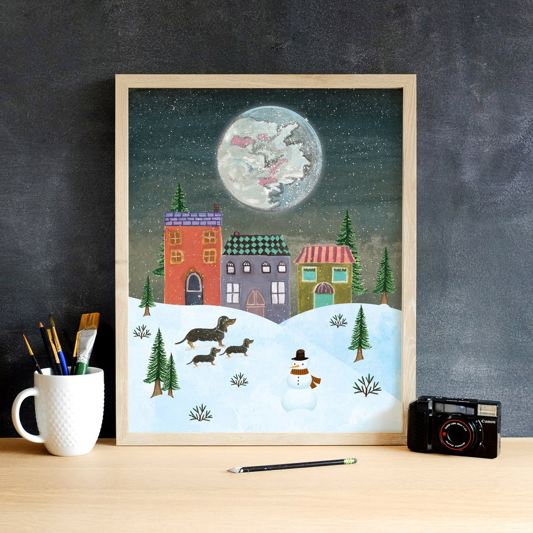 Winter Wall Art, Snow Wall Art Print, Winter Scene Print, Ski Town Art ...