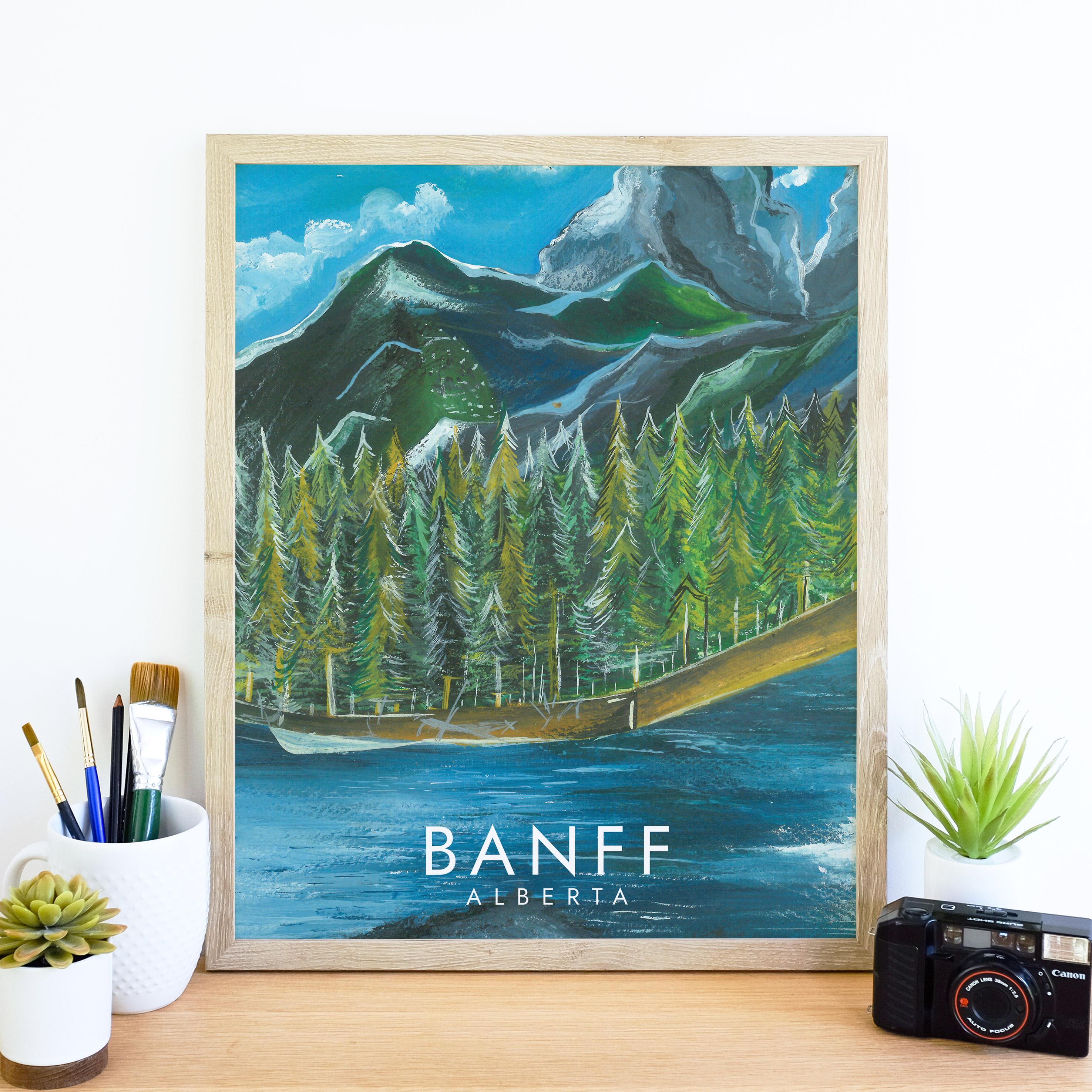 Banff Art Print, Banff National Park Watercolor Art, Banff Mountain ...