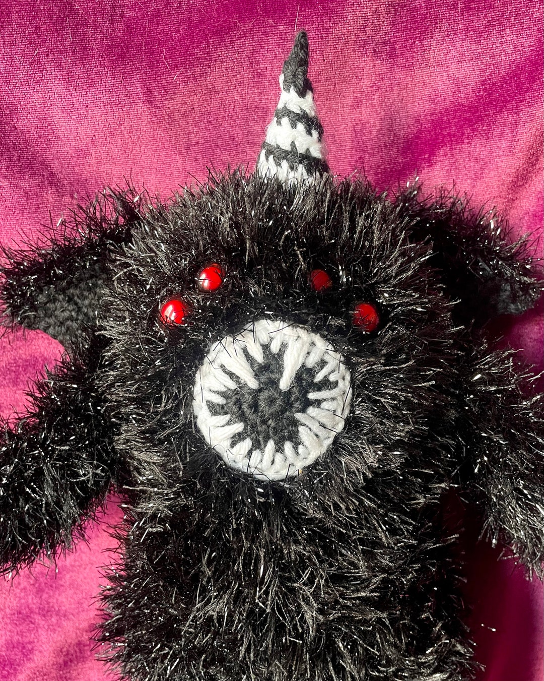 Crochet Monster Plush Toy - Scary Teeth Buddy With Sparkly Black Fur - Etsy