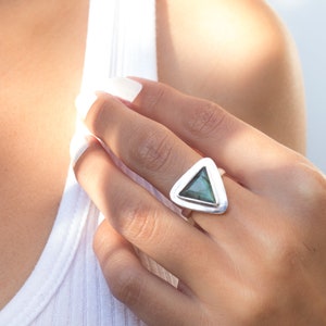Rainbow Labradorite Triangle Ring Large ~ Gemstone ~ Sterling Silver ...