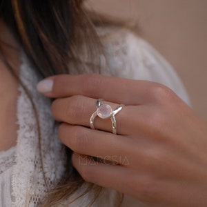 Rose Quartz Ring ~ Double Band ~ Sterling Silver 925 ~ Gemstone~jewelry ...