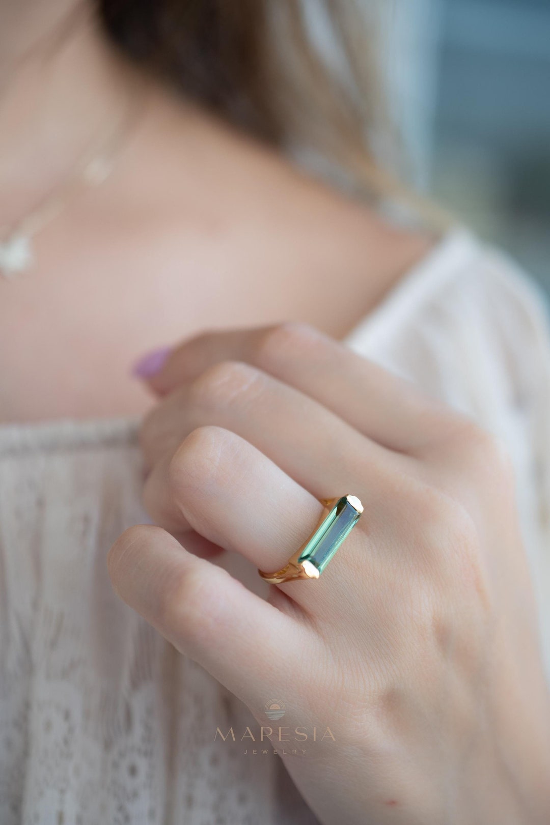 Green Amethyst Hydro Ring ~ Rectangular Stone ~ 18k Gold Plated ...