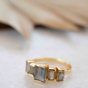 Rainbow Labradorite Ring ~ Rectangular Stone~ Gemstone ~ Natural ~ 18k ...