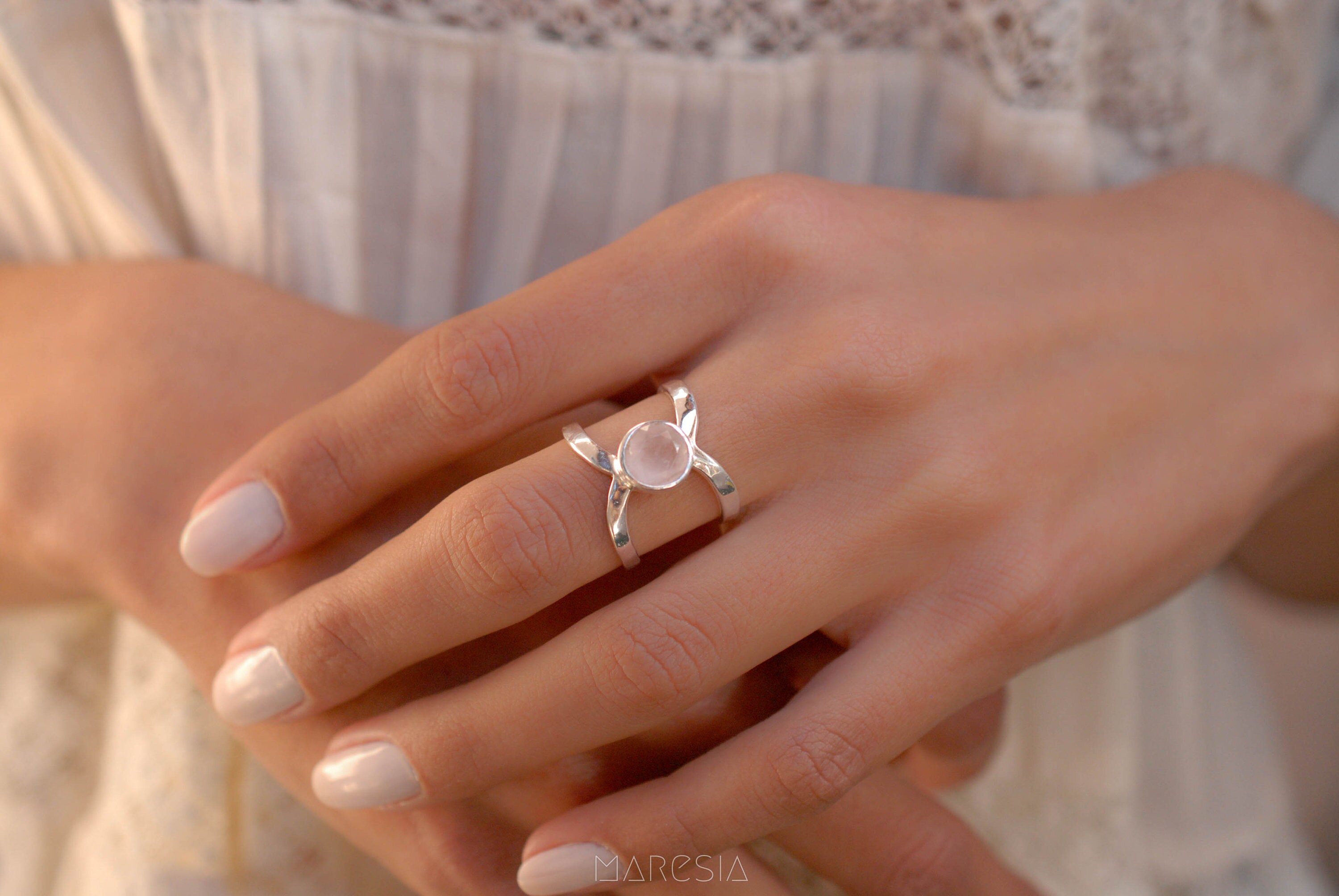 Rose Quartz Ring Double Band Sterling Silver 925 - Etsy