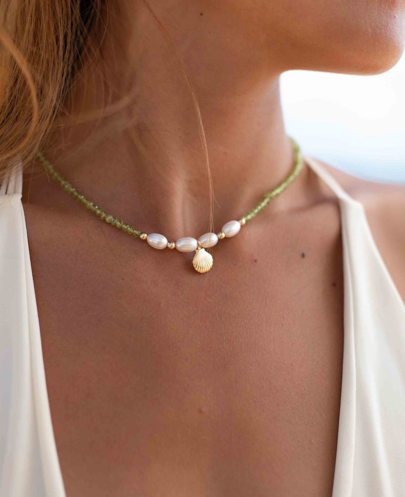 Peridot and Pearl Necklace Sterling Silver 925 or Gold Filled - Etsy