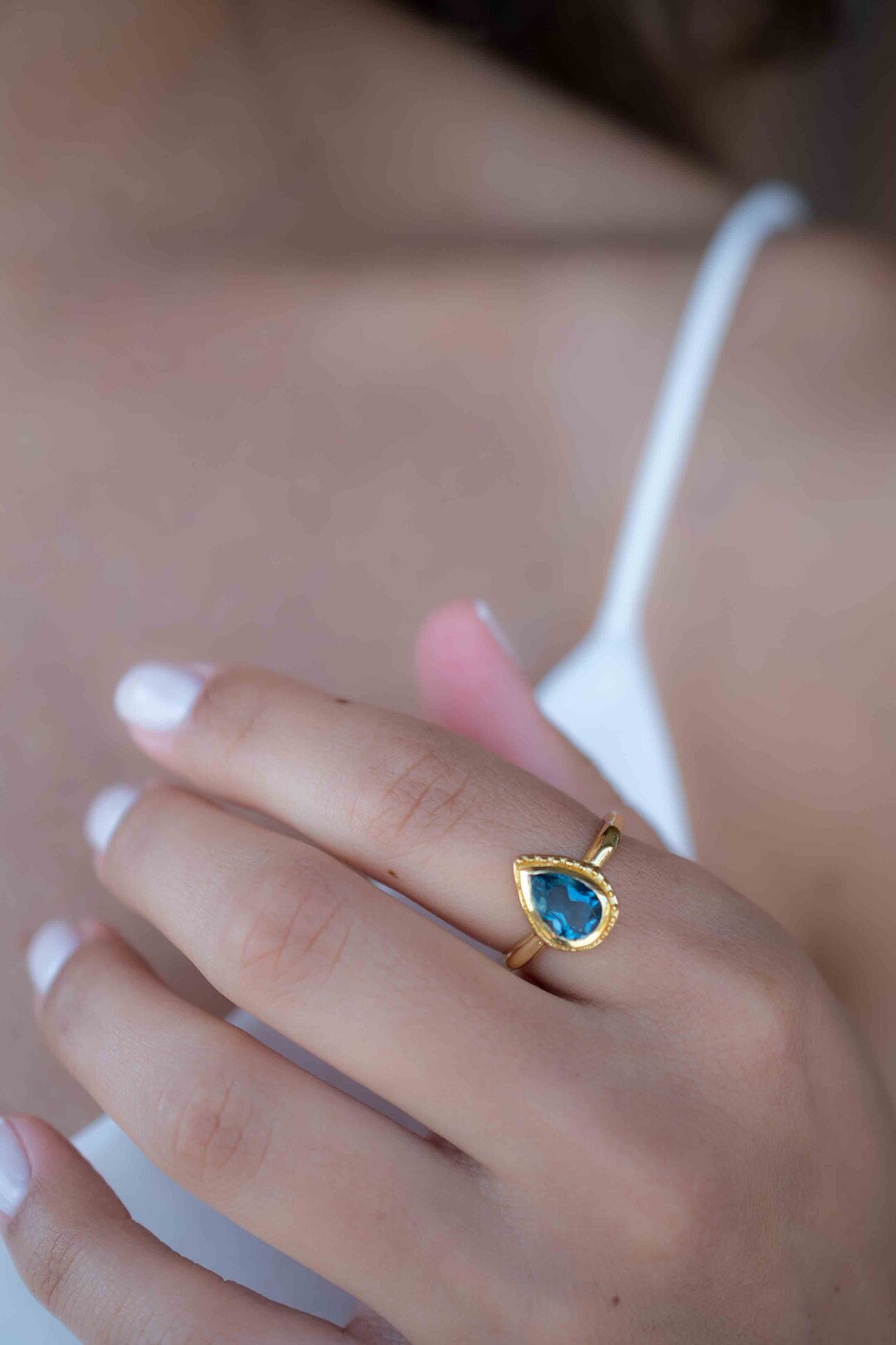 Iolite Hydro Ring ~ Tear Drop Stone ~ 18k Gold Plated ~ Jewelry ...