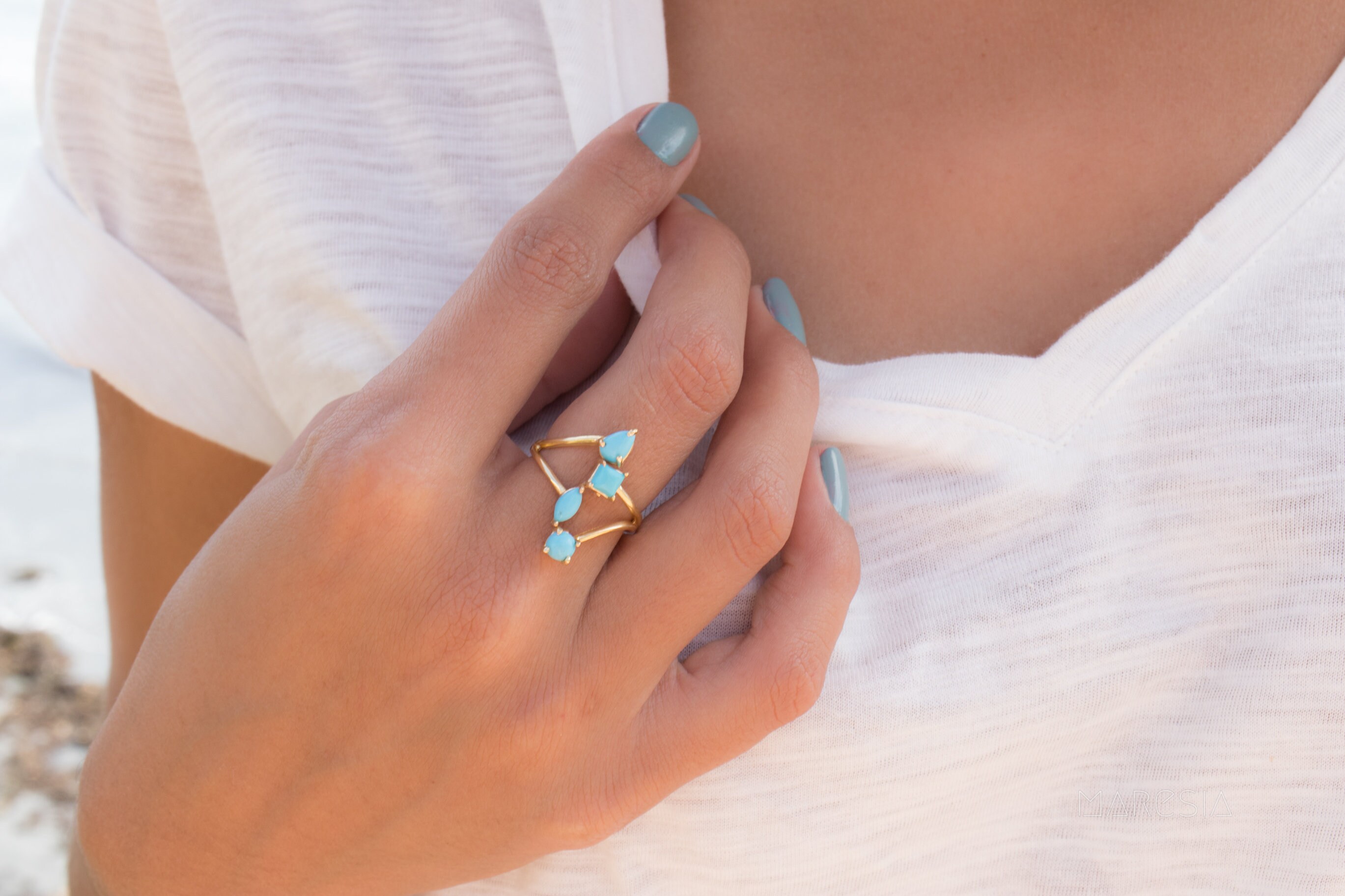 Turquoise Ring 18k Gold Plated Handmade Everyday | Etsy