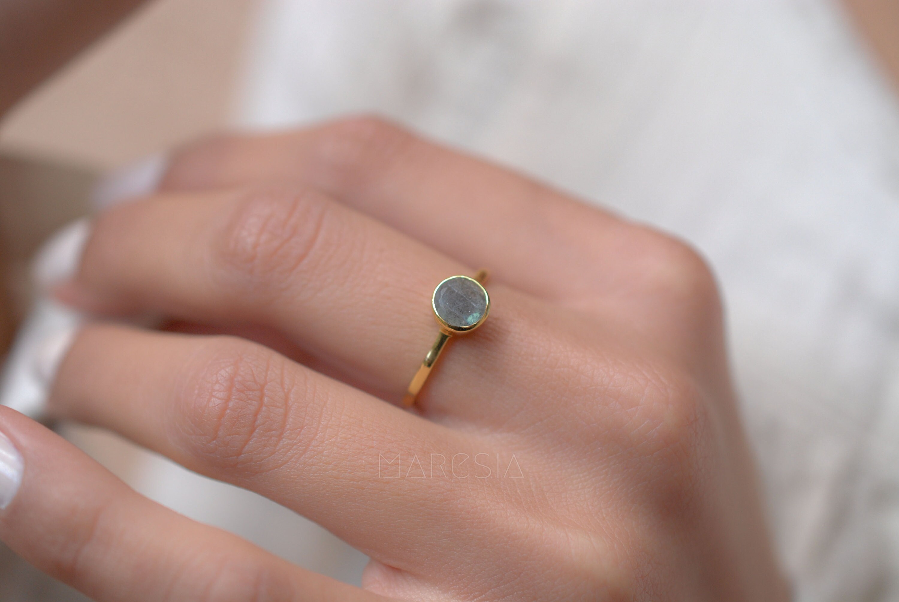 Rainbow Labradorite Ring Gemstone Round Stackable Natural | Etsy