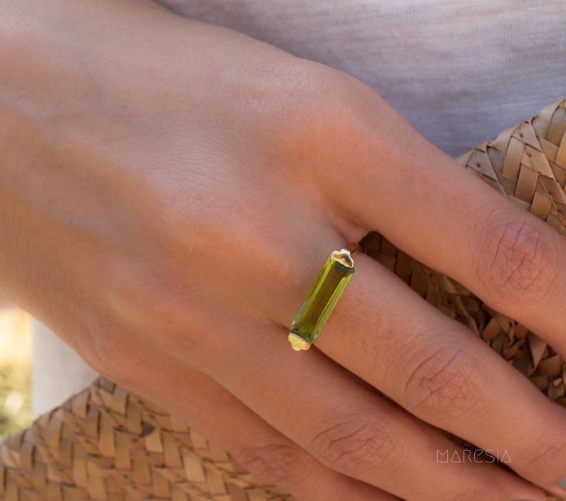 Peridot Hydro Ring Rectangular Stone 18k Gold Plated - Etsy