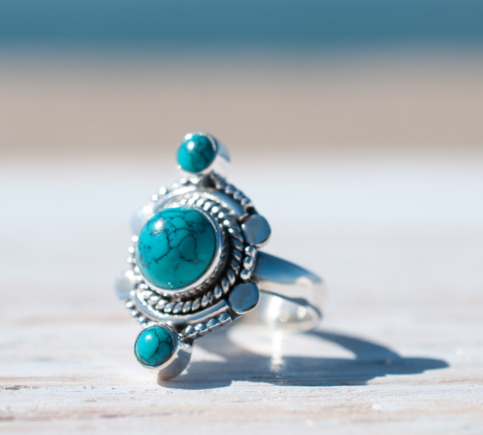 Round Turquoise Ring ~ Sterling Silver 925 ~ Handmade ~ Statement ...