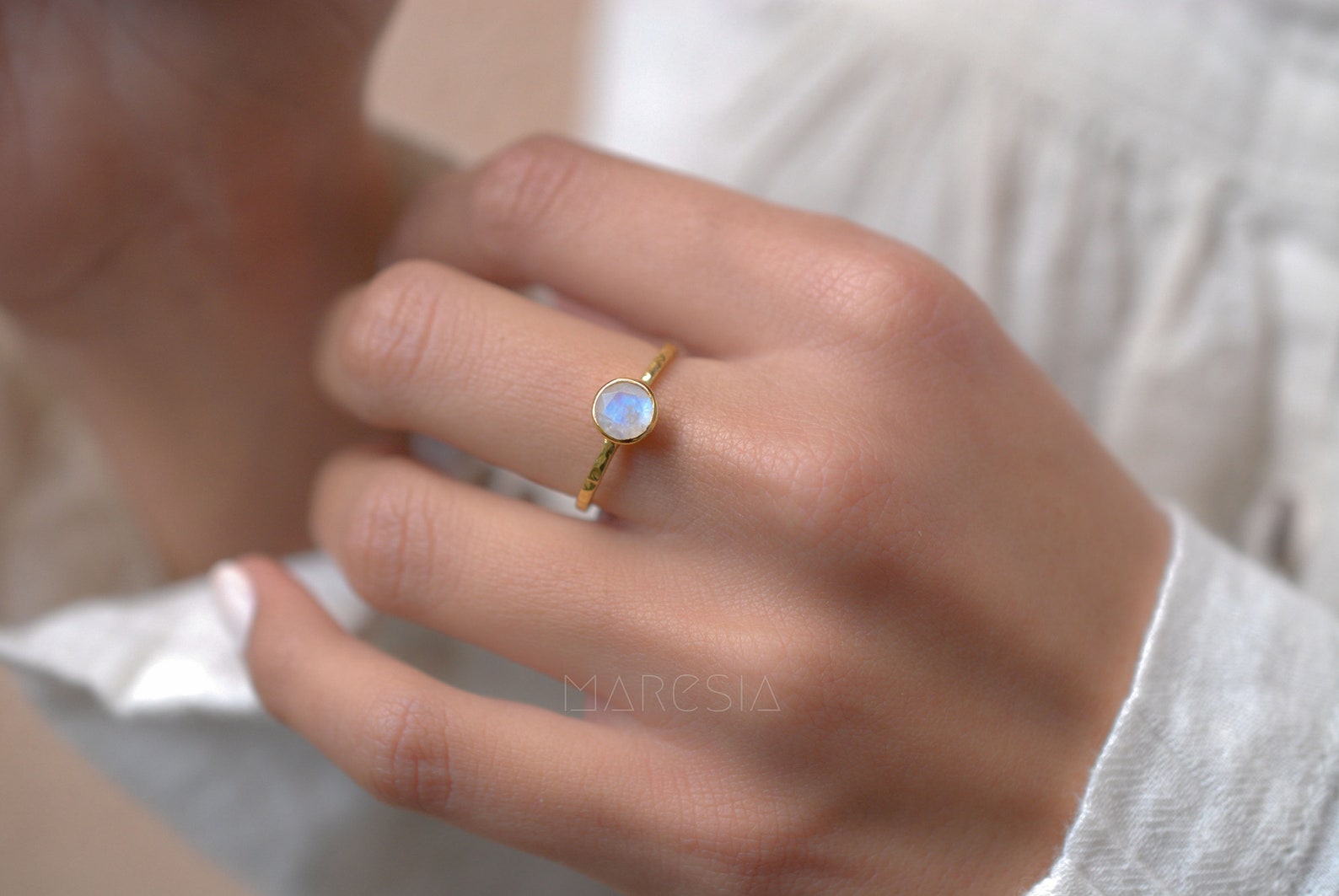 Moonstone Gold Ring Delicate 18k Gold Plated Handmade Gemstonestatement ...