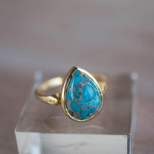 Copper Turquoise Ring ~ Gemstone ~ Natural ~ 18k Gold Plated ~ Jewelry ...