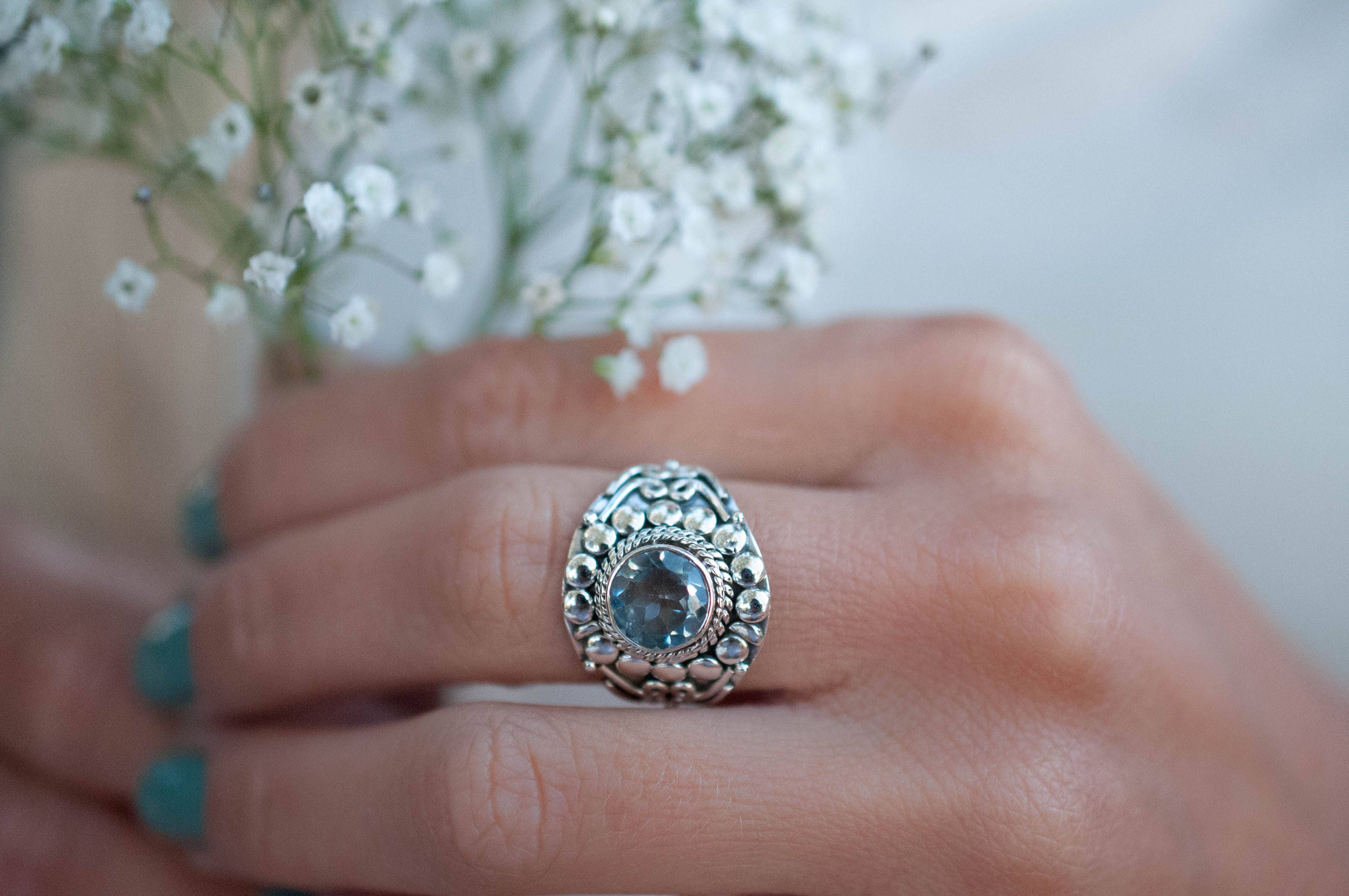 Blue Topaz Ring Sterling Silver 925 jewelry Handmade - Etsy