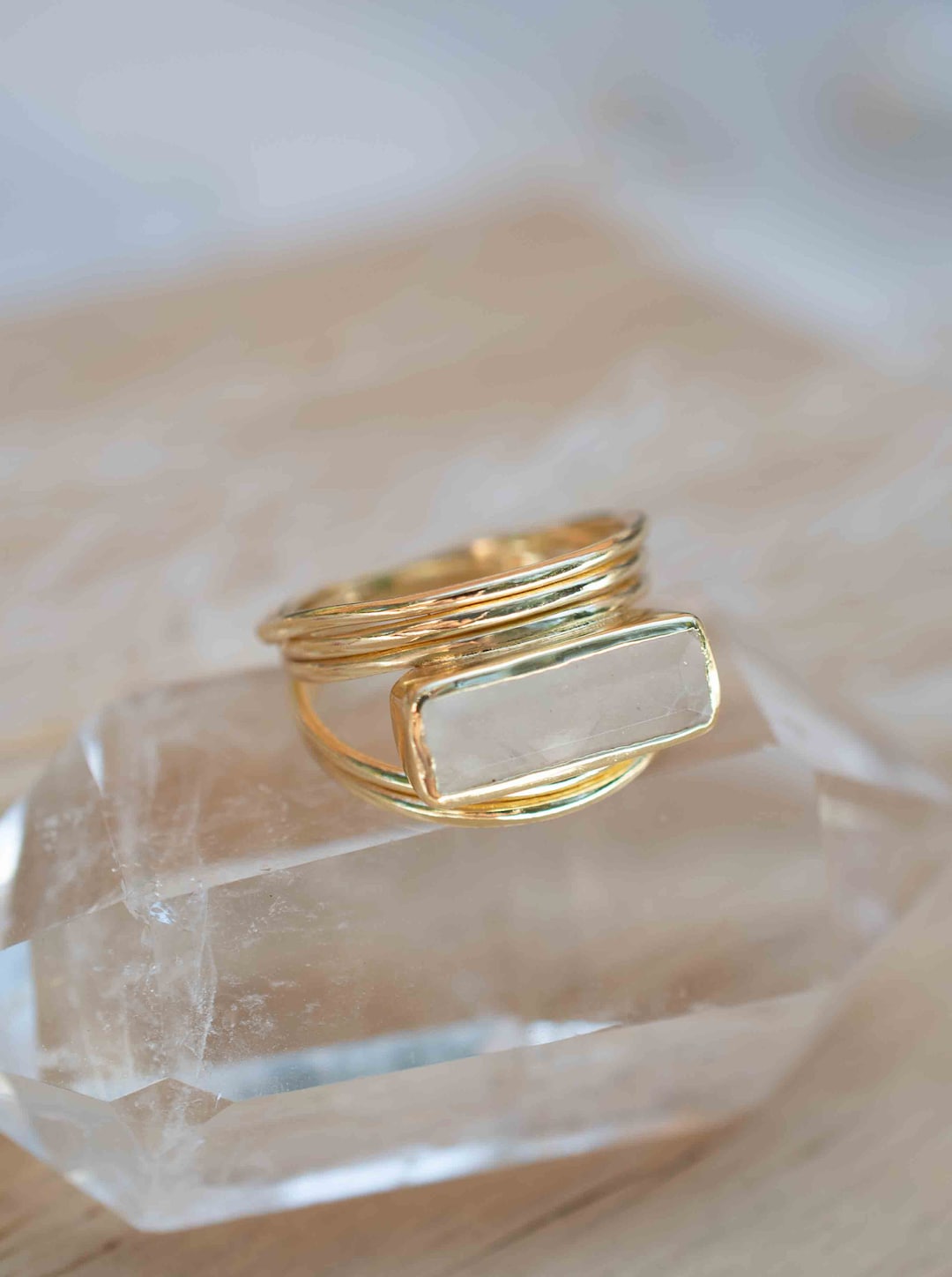 Moonstone Ring ~ Rectangular Stone ~ 18k Gold Plated ~ Jewelry ...