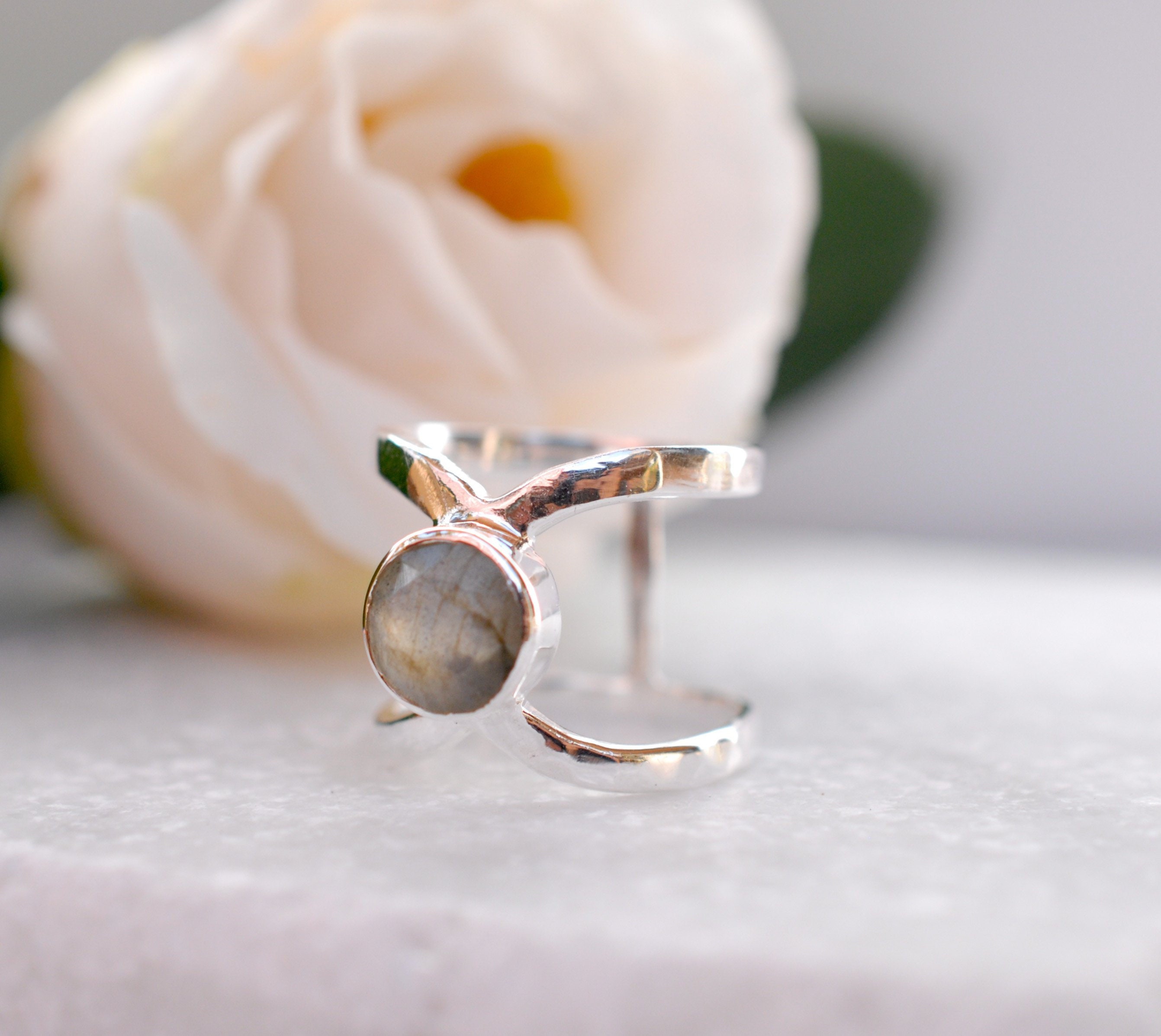 Rainbow Labradorite Double Band Ring Gemstone Natural | Etsy