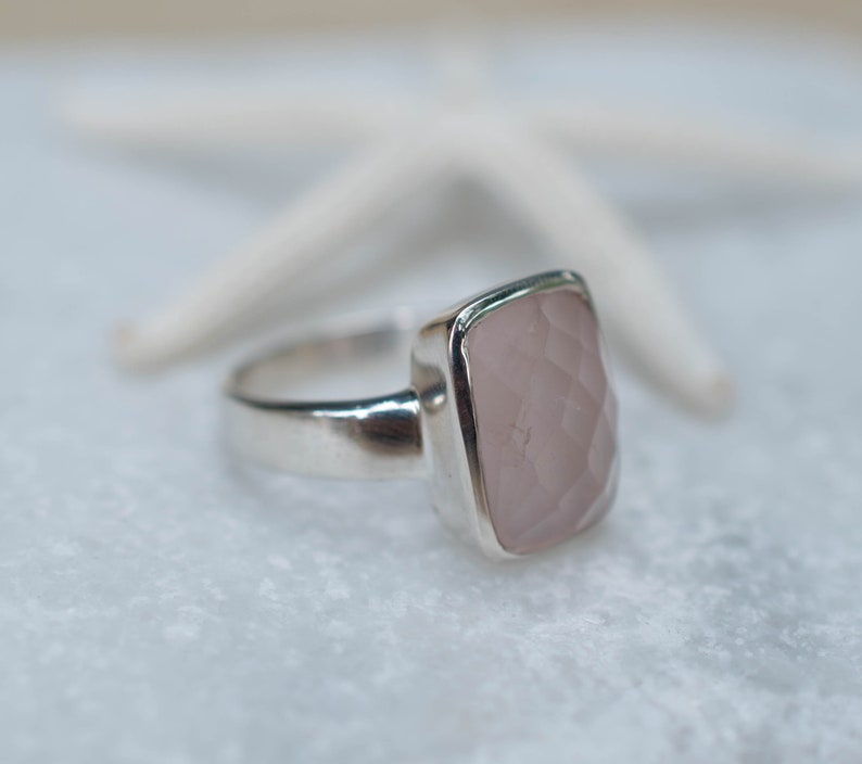 Rose Quartz Ring Rectangular Ring Sterling Silver 925 - Etsy