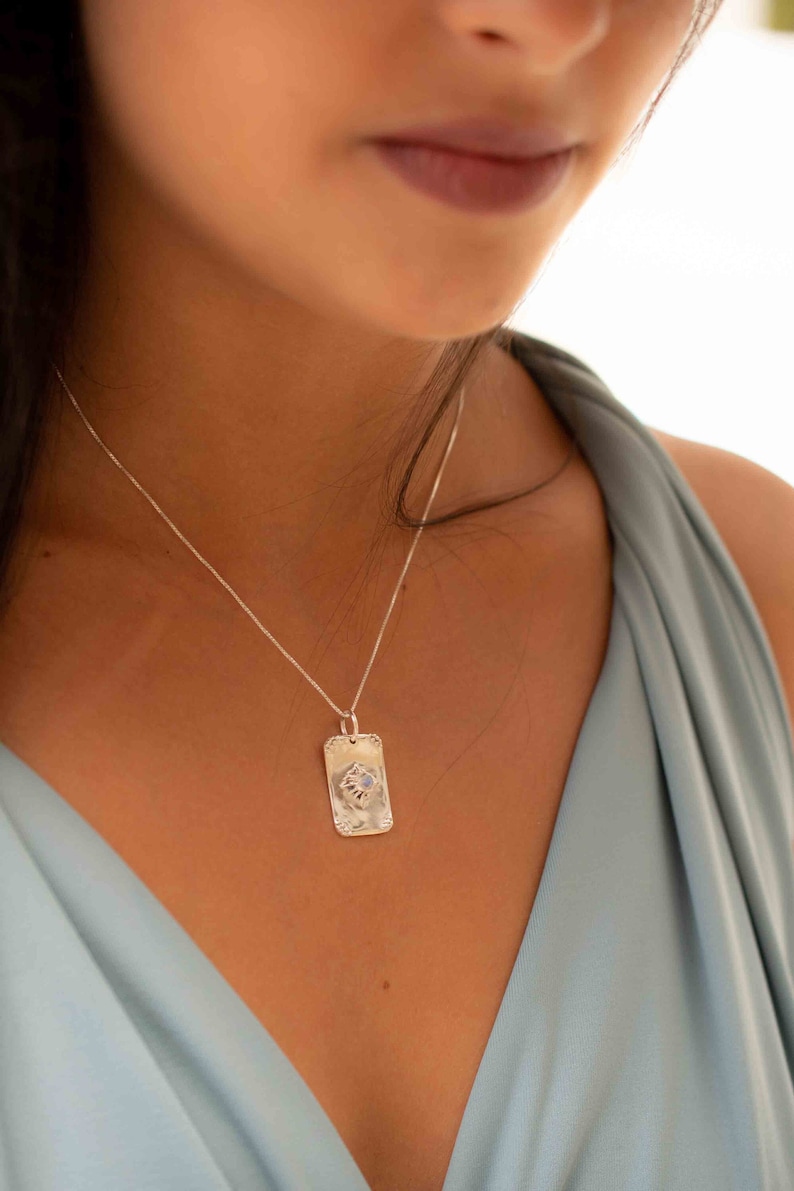 Turquoise or Moonstone Pendant Rectangular Sterling Silver - Etsy