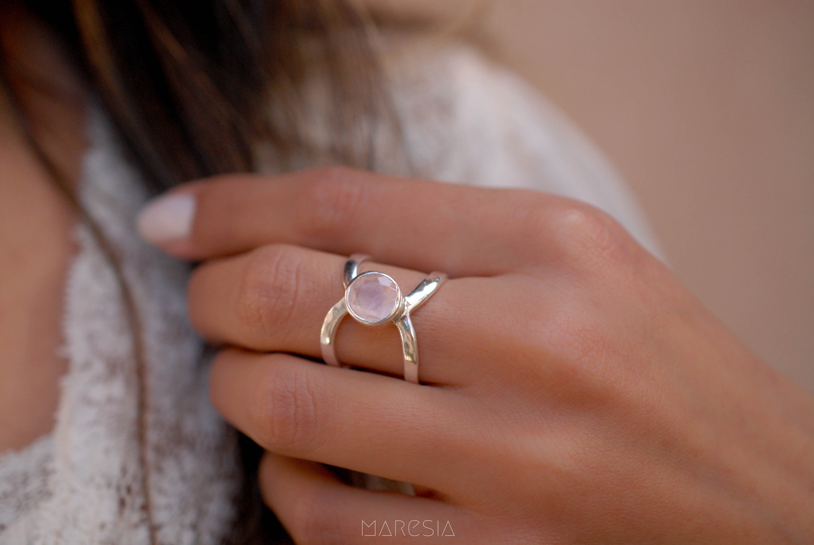 Rose Quartz Ring Double Band Sterling Silver 925 - Etsy