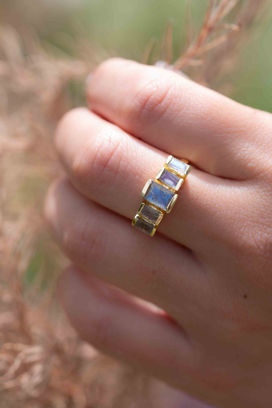 Rainbow Labradorite Ring ~ Rectangular Stone~ Gemstone ~ Natural ~ 18k ...