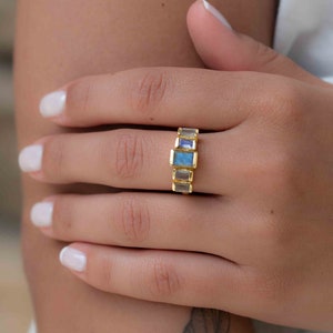 Rainbow Labradorite Ring ~ Rectangular Stone~ Gemstone ~ Natural ~ 18k ...