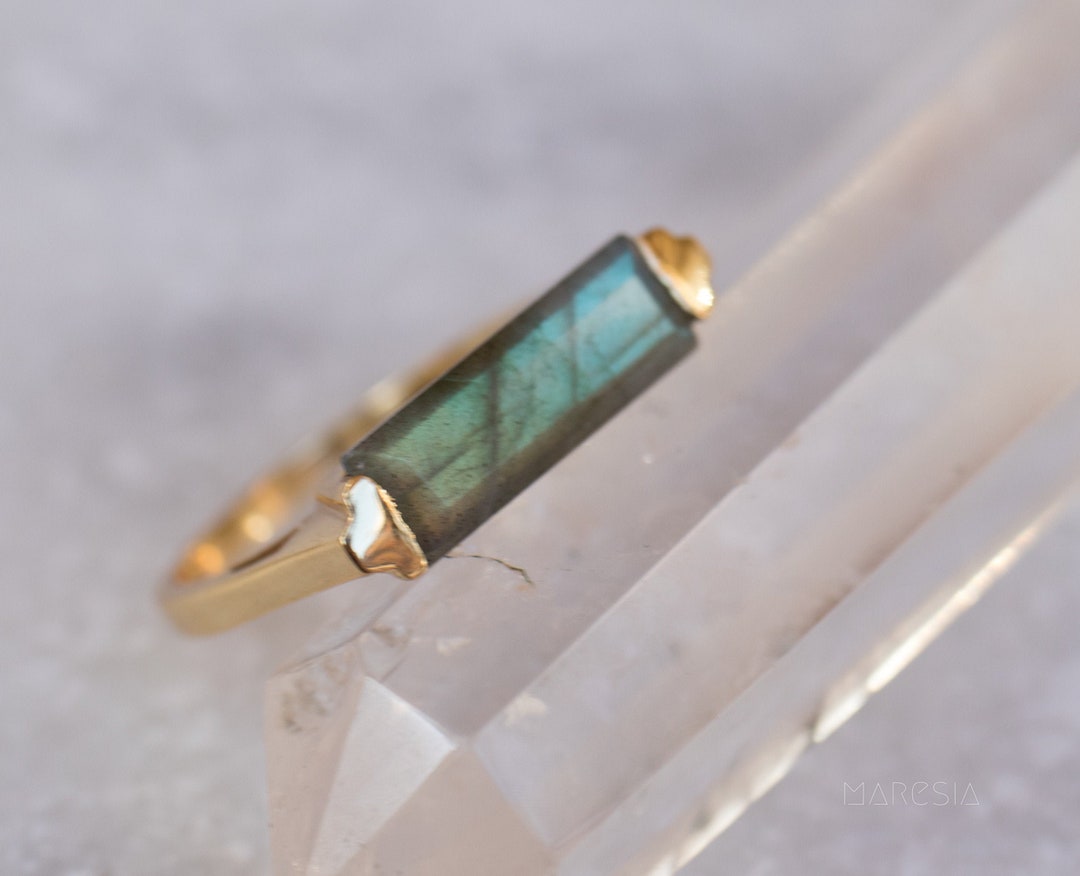 Rainbow Labradorite Ring ~ Rectangular Stone~ Gemstone ~ Natural ~ 18k ...