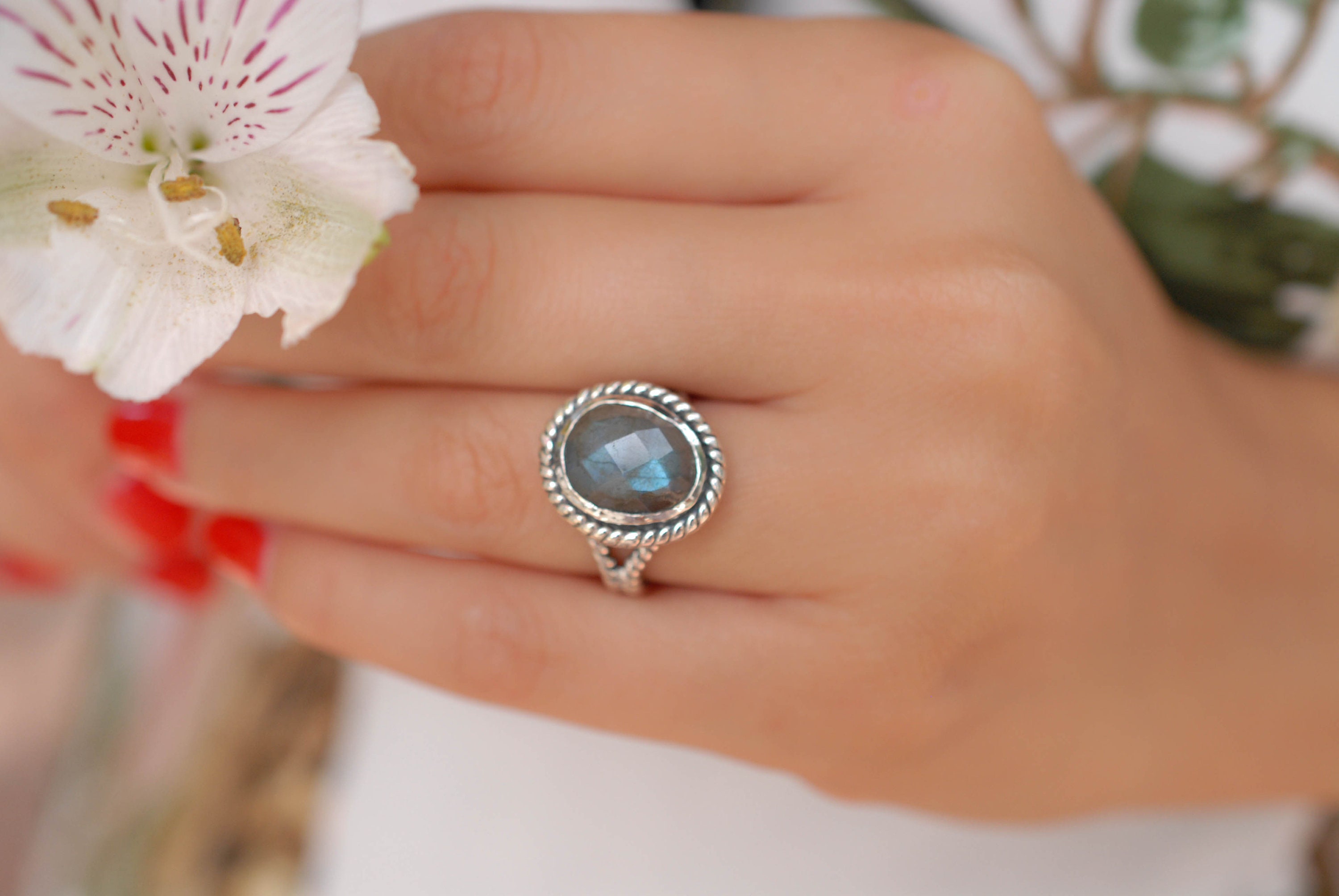 Rainbow Labradorite Round Ring Gemstone Natural sterling - Etsy