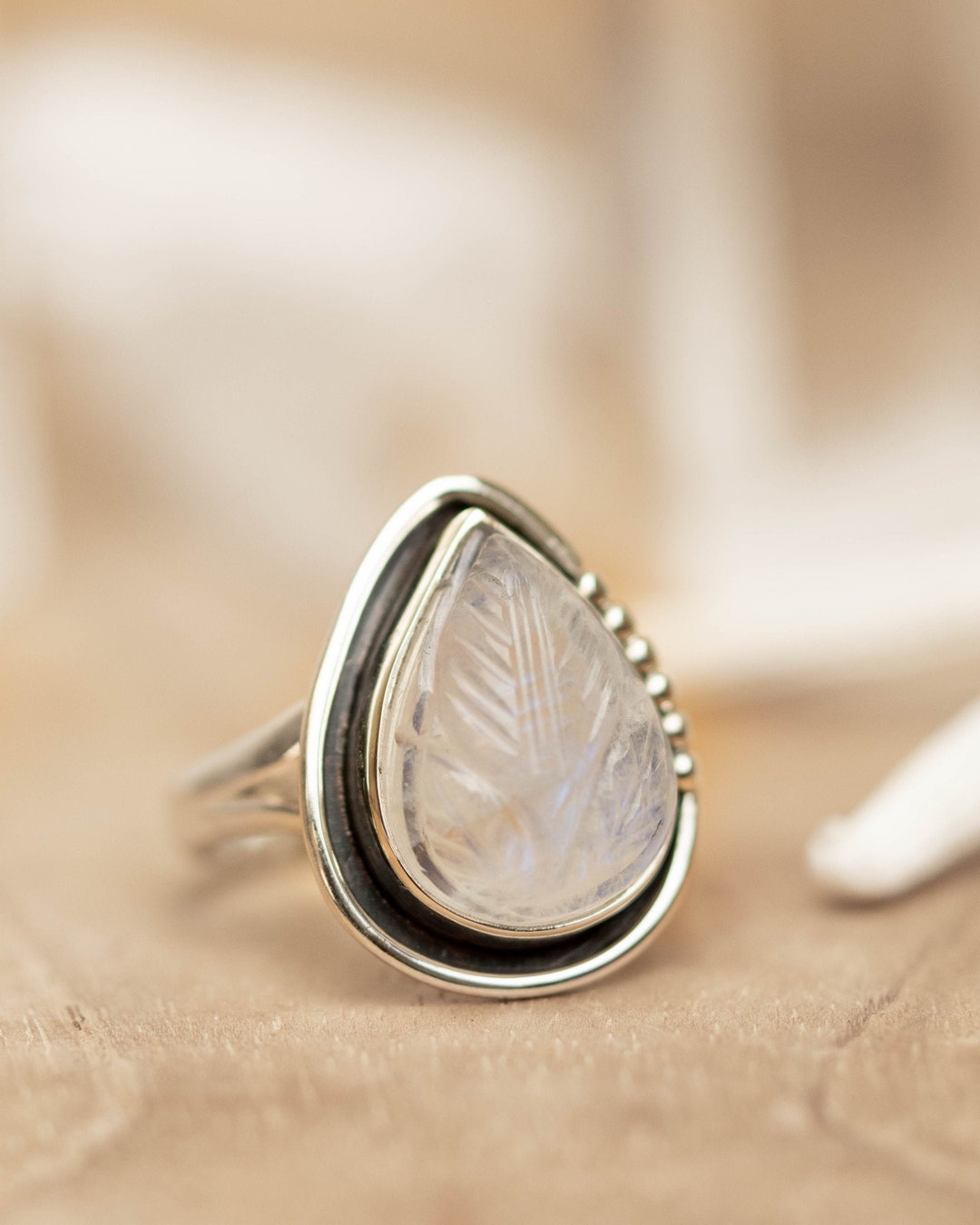 Moonstone Leaf Sculpted Accent~ Sterling Silver 925 ~ Handmade ...
