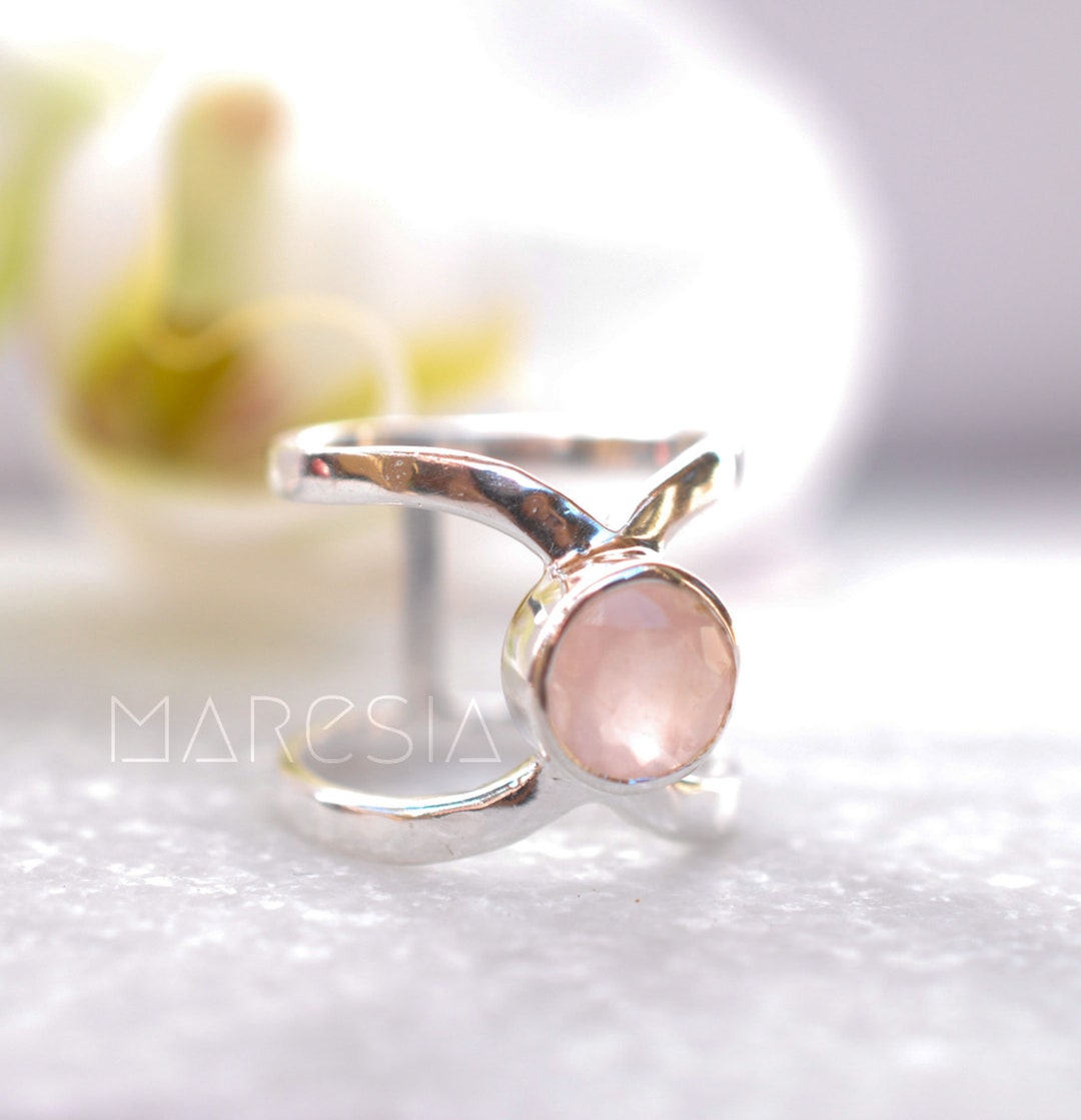 Rose Quartz Ring ~ Double Band ~ Sterling Silver 925 ~ Gemstone~jewelry ...