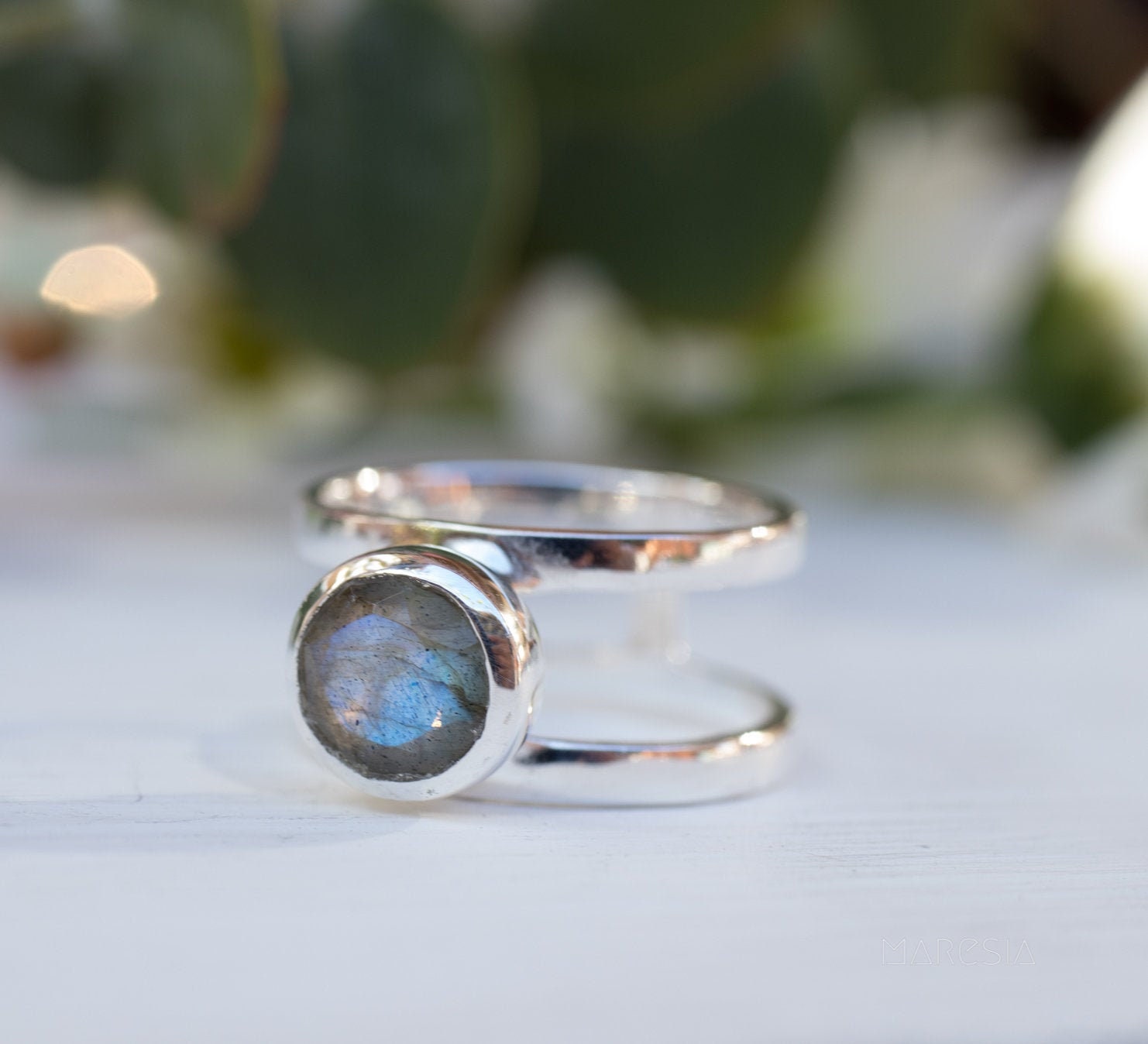 Rainbow Labradorite Double Band Ring Gemstone Natural | Etsy