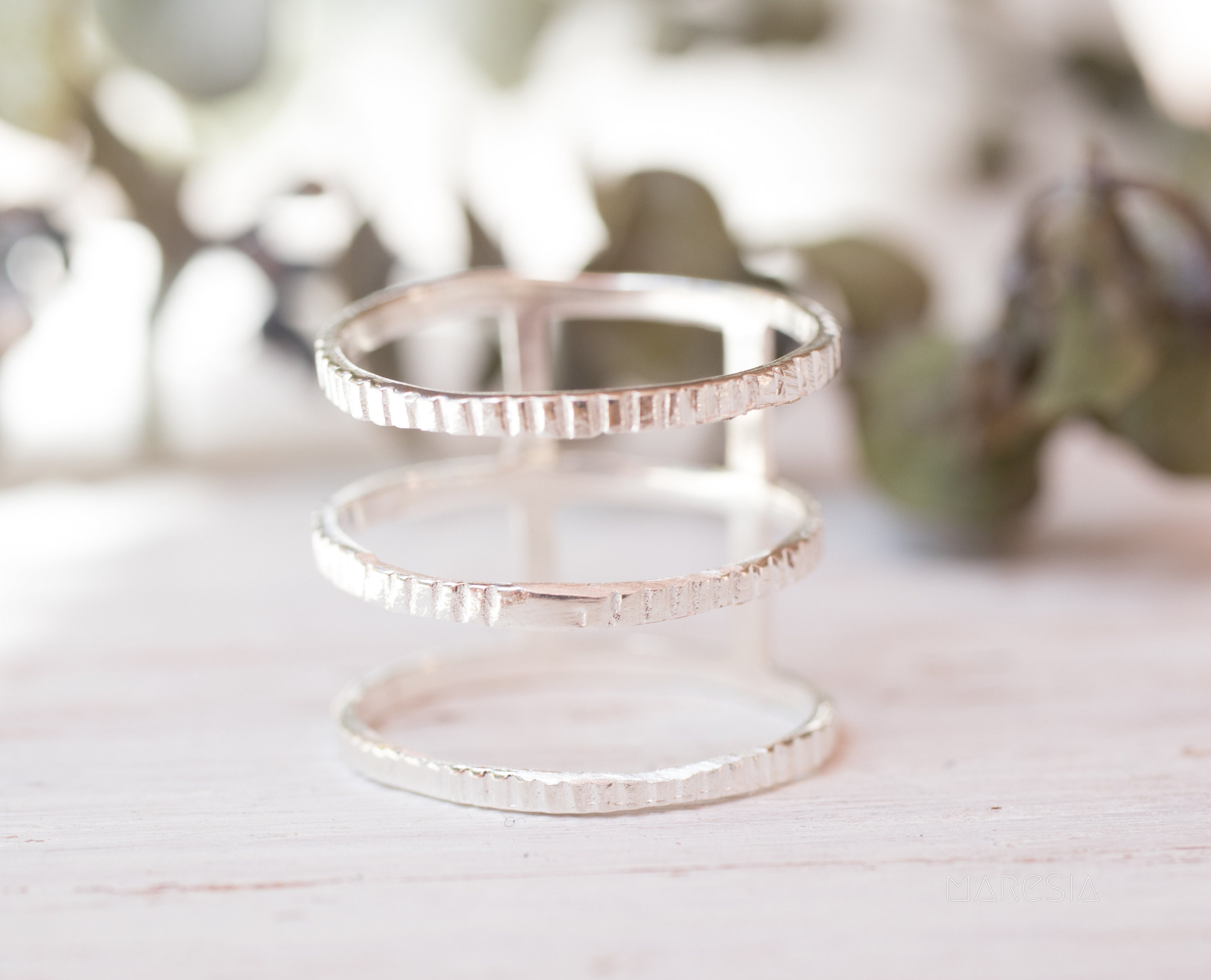 Textured Ring 3 Bands Sterling Silver 925 Handmade - Etsy