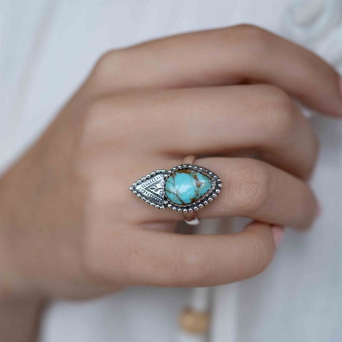 Turquoise Ring Oval Shape sterling Silver 925 Handmade - Etsy