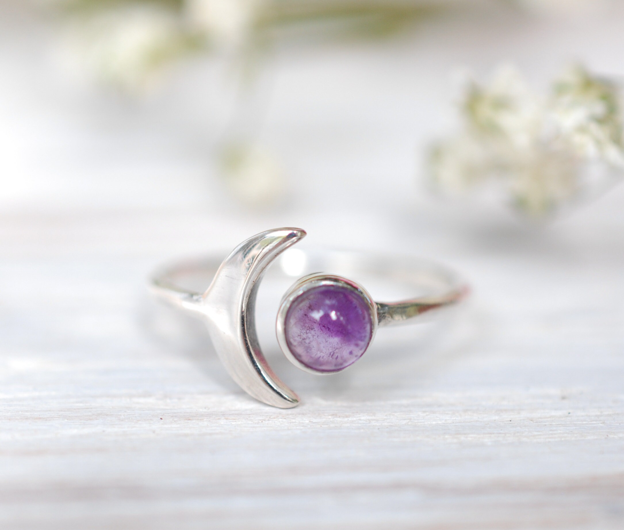 Amethyst Half Moon Ring Sterling Silver 925 handmade - Etsy