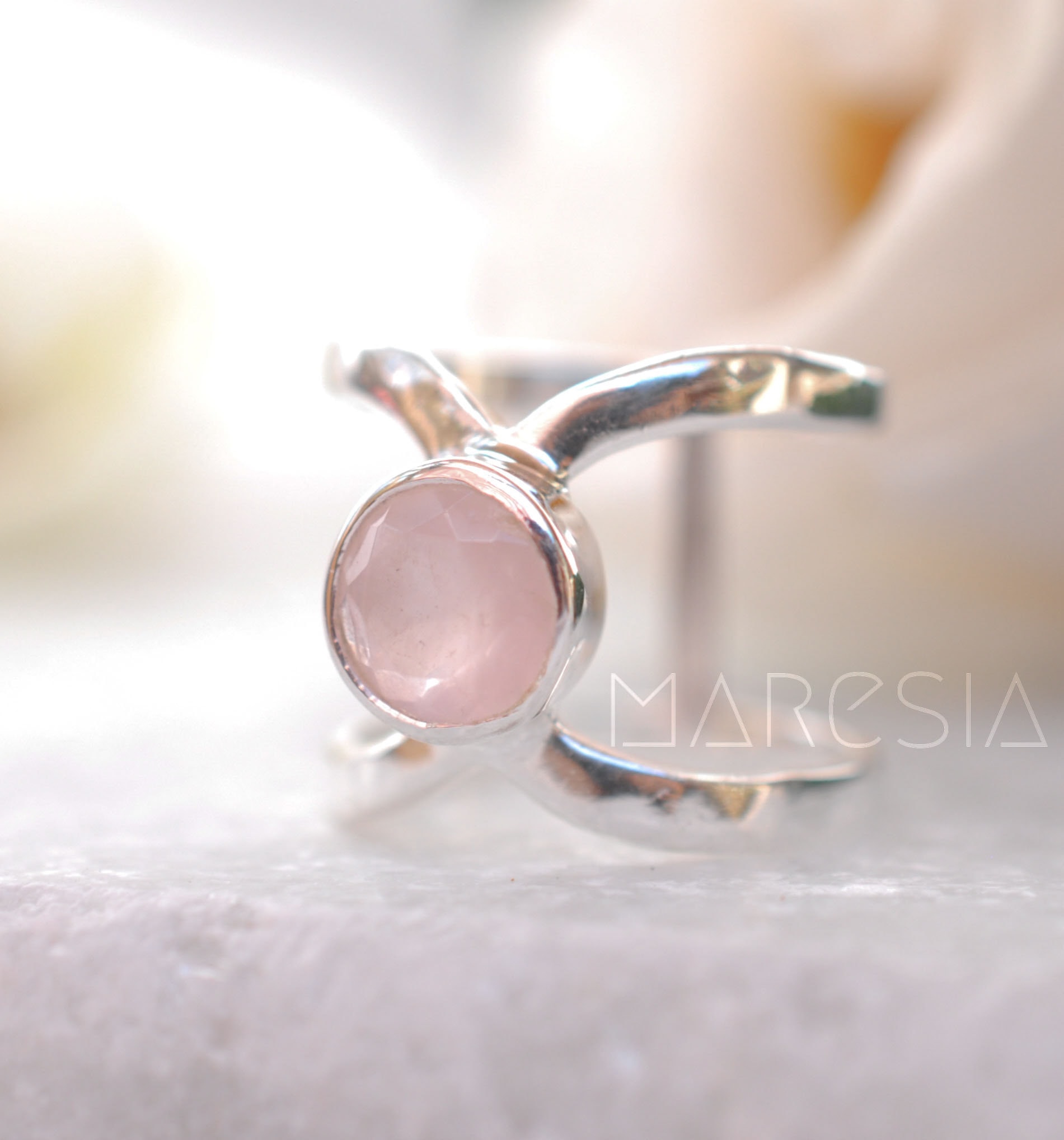 Rose Quartz Ring Double Band Sterling Silver 925 - Etsy