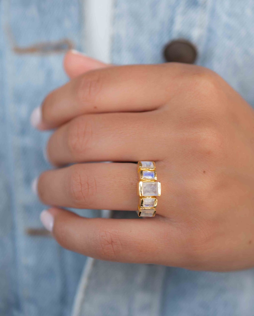 Moonstone Ring ~ Rectangular Stone ~ 18k Gold Plated ~ Jewelry ...