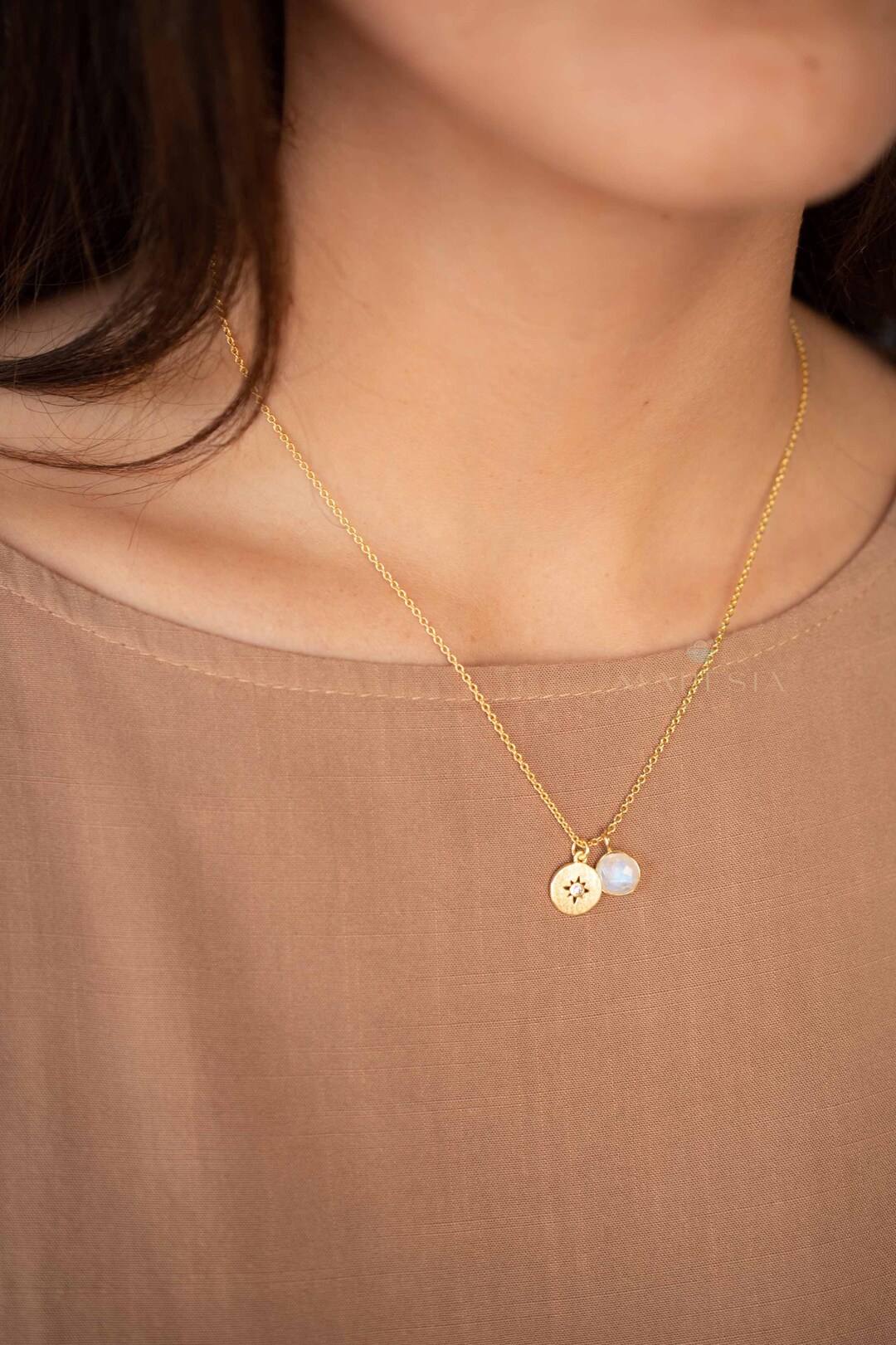 Iolite Hydro, Moonstone, Aqua Chalcedony or Labradorite & CZ Necklace ...