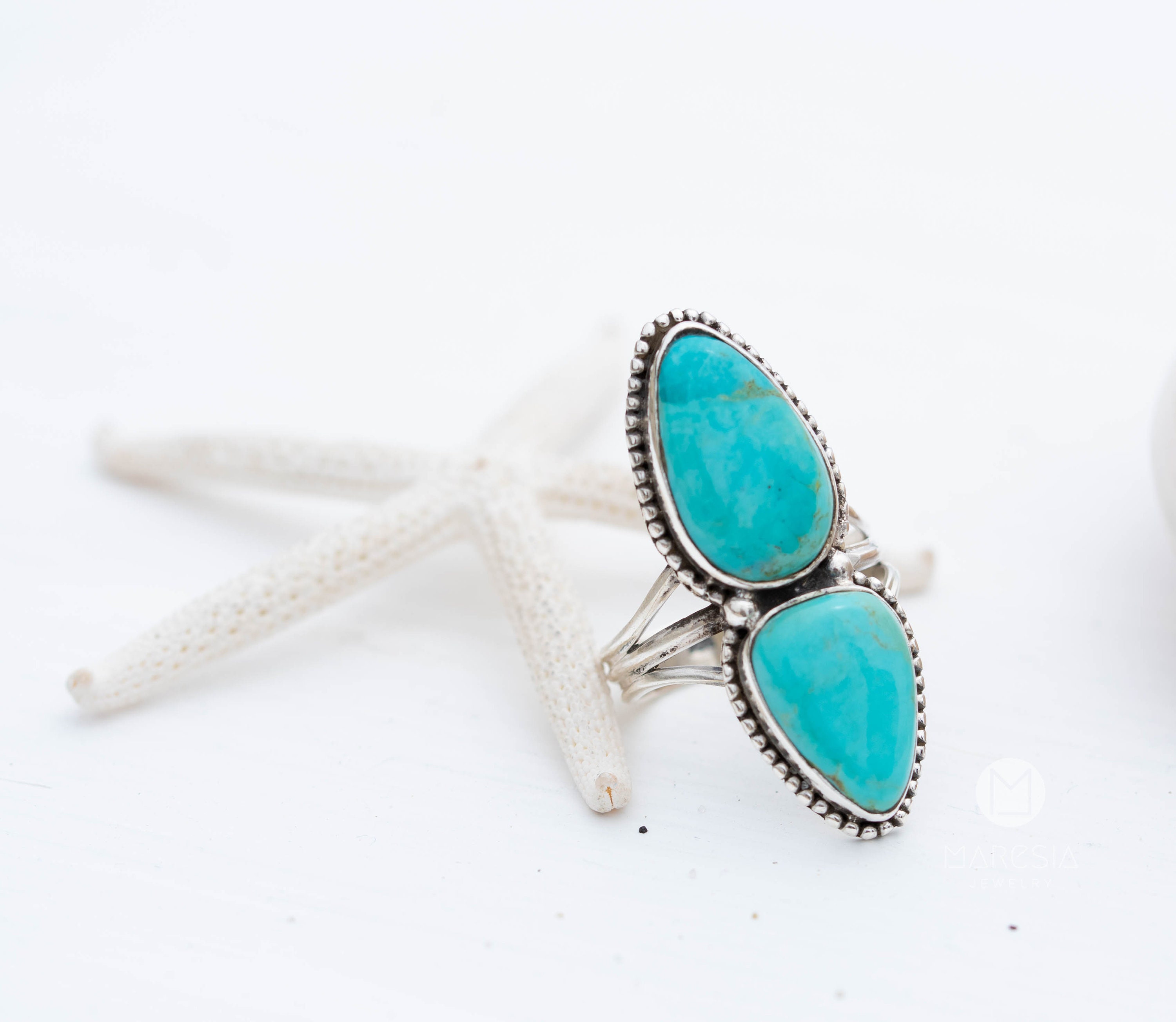 Double Turquoise Ring Sterling Silver 925 Handmade | Etsy