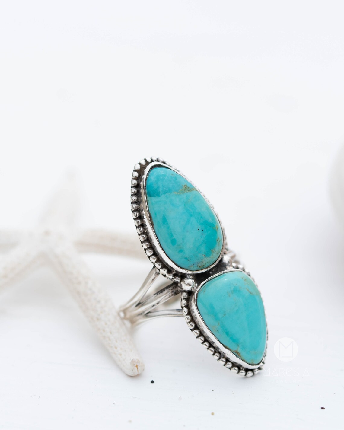 Double Turquoise Ring Sterling Silver 925 Handmade | Etsy